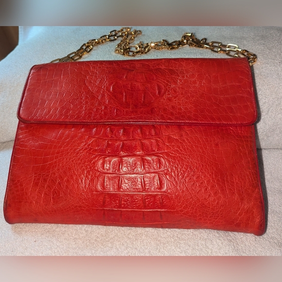 Peruzzi | Bags | Peruzzi Florence Croc Embossed Red Leather Shoulder ...
